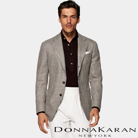 Donna Karan | Suits & Blazers | Donna Karan Linen Houndstooth Blazer 42l Gently Worn 2 Button ...